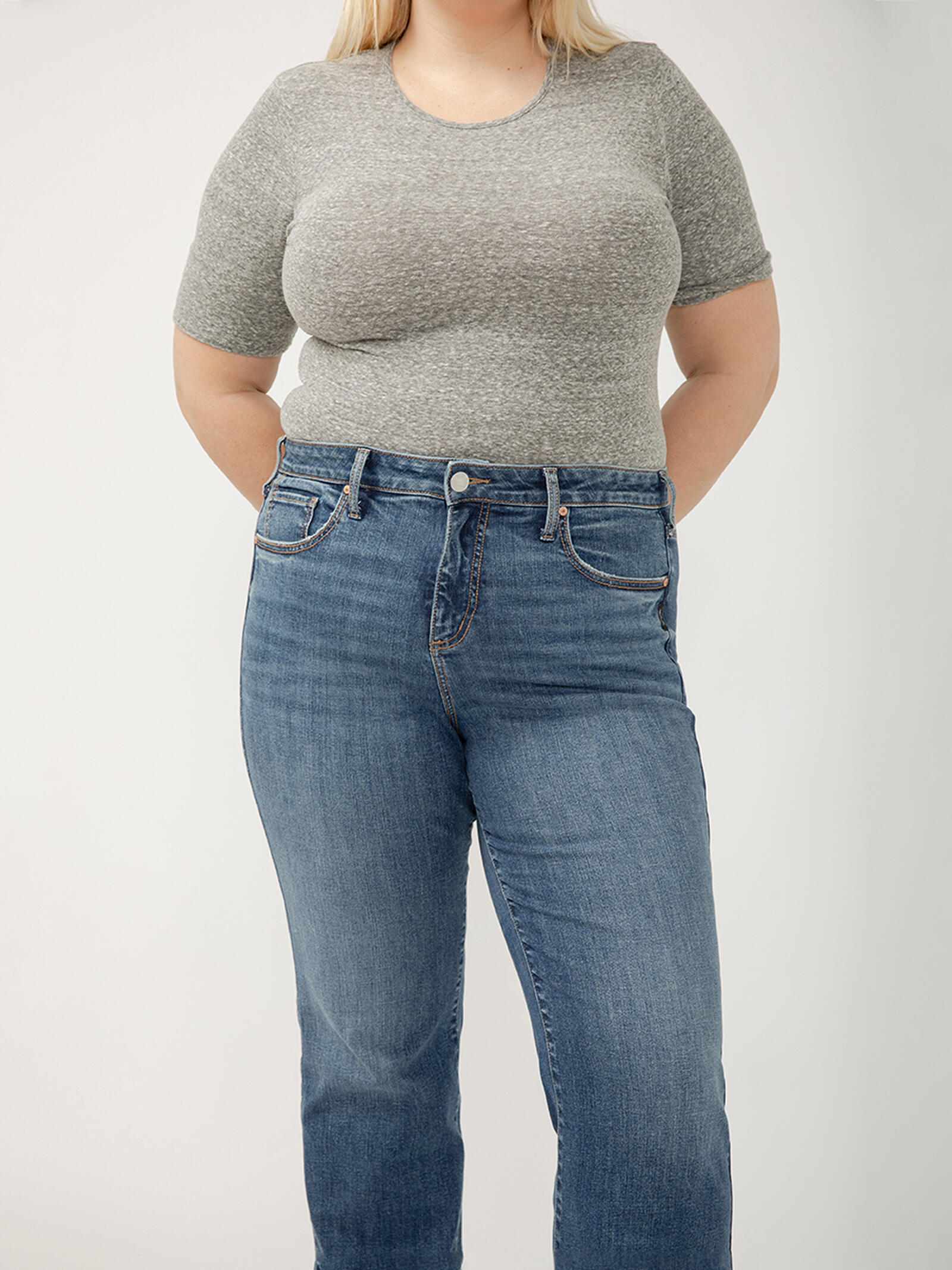 Buy Avery High Rise Trouser Leg Jeans Plus Size for USD 98.00 | Silver ...
