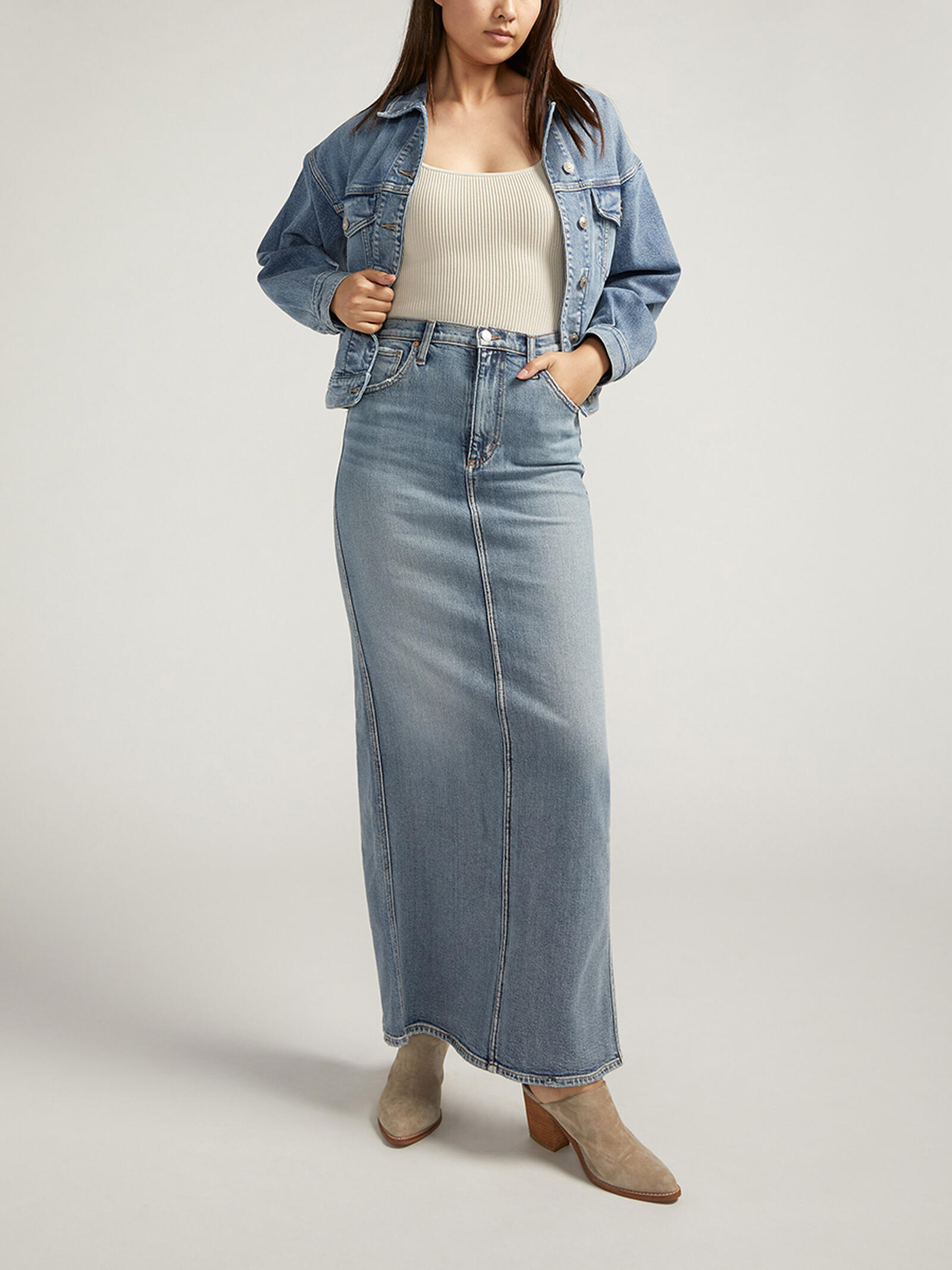 Buy Back-Slit Maxi Jean Skirt for USD 74.00 | Silver Jeans US New