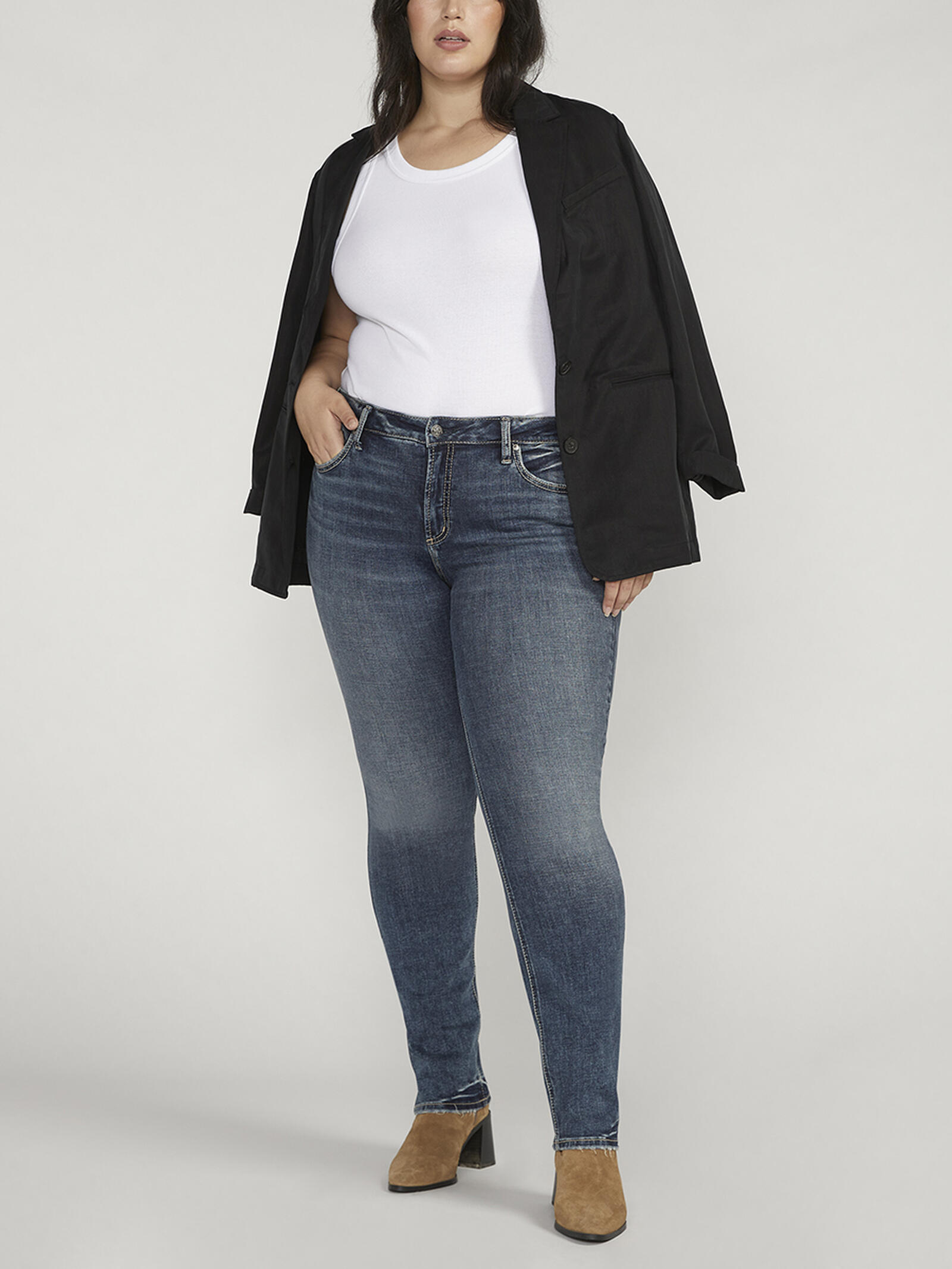 Buy Suki Mid Rise Straight Leg Jeans Plus Size for USD 88.00 | Silver ...