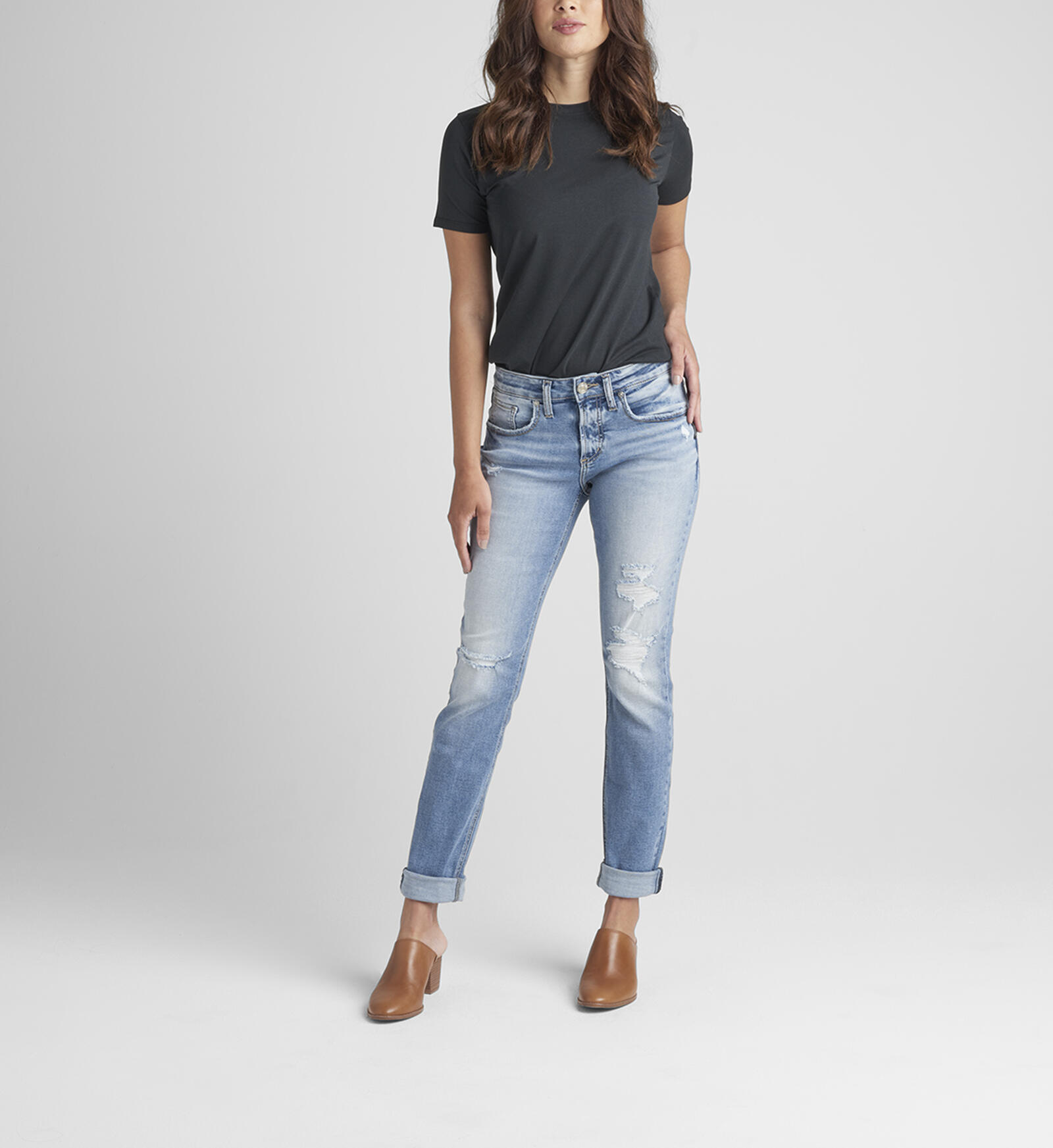 Buy Boyfriend Mid Rise Slim Leg Jeans for USD 68.00 | Silver Jeans US New