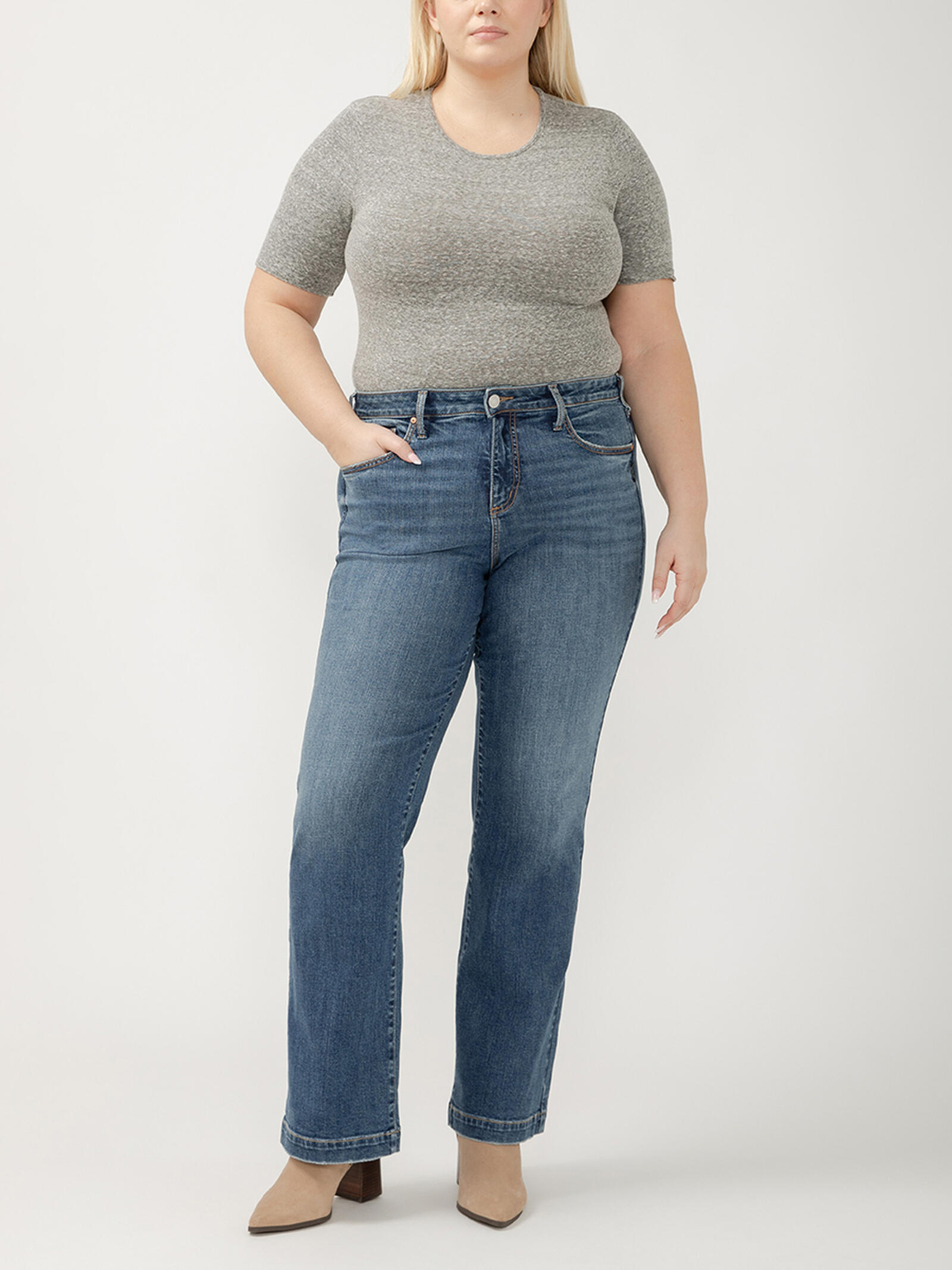 Buy Avery High Rise Trouser Leg Jeans Plus Size for USD 98.00 | Silver ...