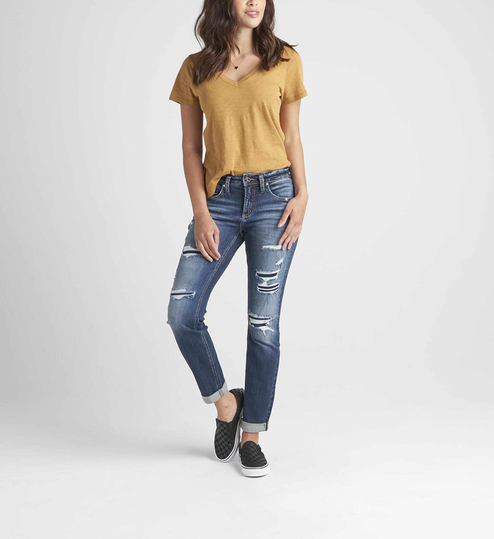 Buy Boyfriend Mid Rise Slim Leg Jeans for USD 78.00 | Silver Jeans US New