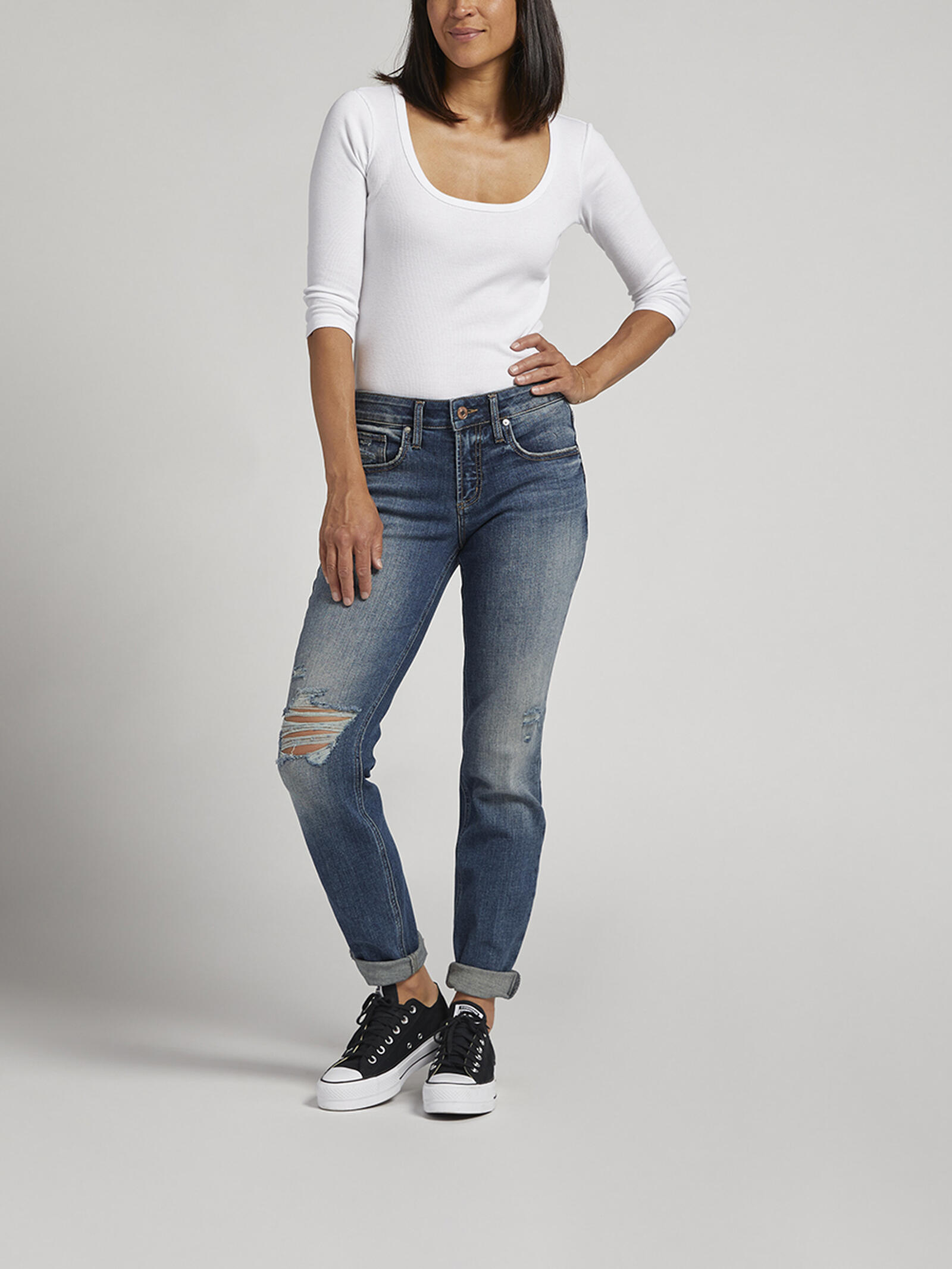 Buy Boyfriend Mid Rise Slim Leg Jeans for USD 37.00 | Silver Jeans US New