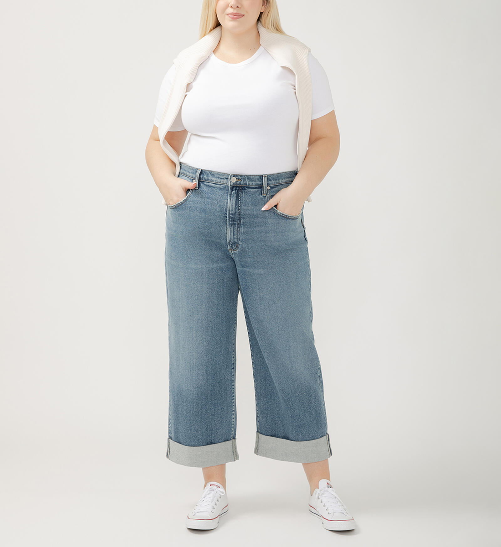 Buy Be Easy High Rise Wide Leg Jeans Plus Size for USD 88.00 | Silver ...