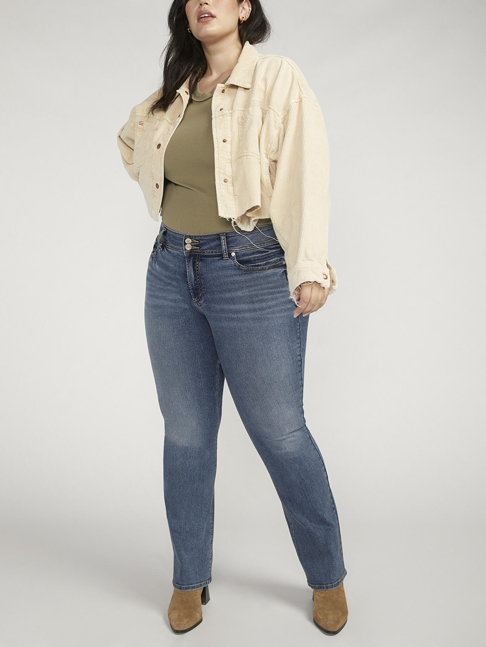 Buy Suki Mid Rise Slim Bootcut Jeans Plus Size for USD 50.00 | Silver ...