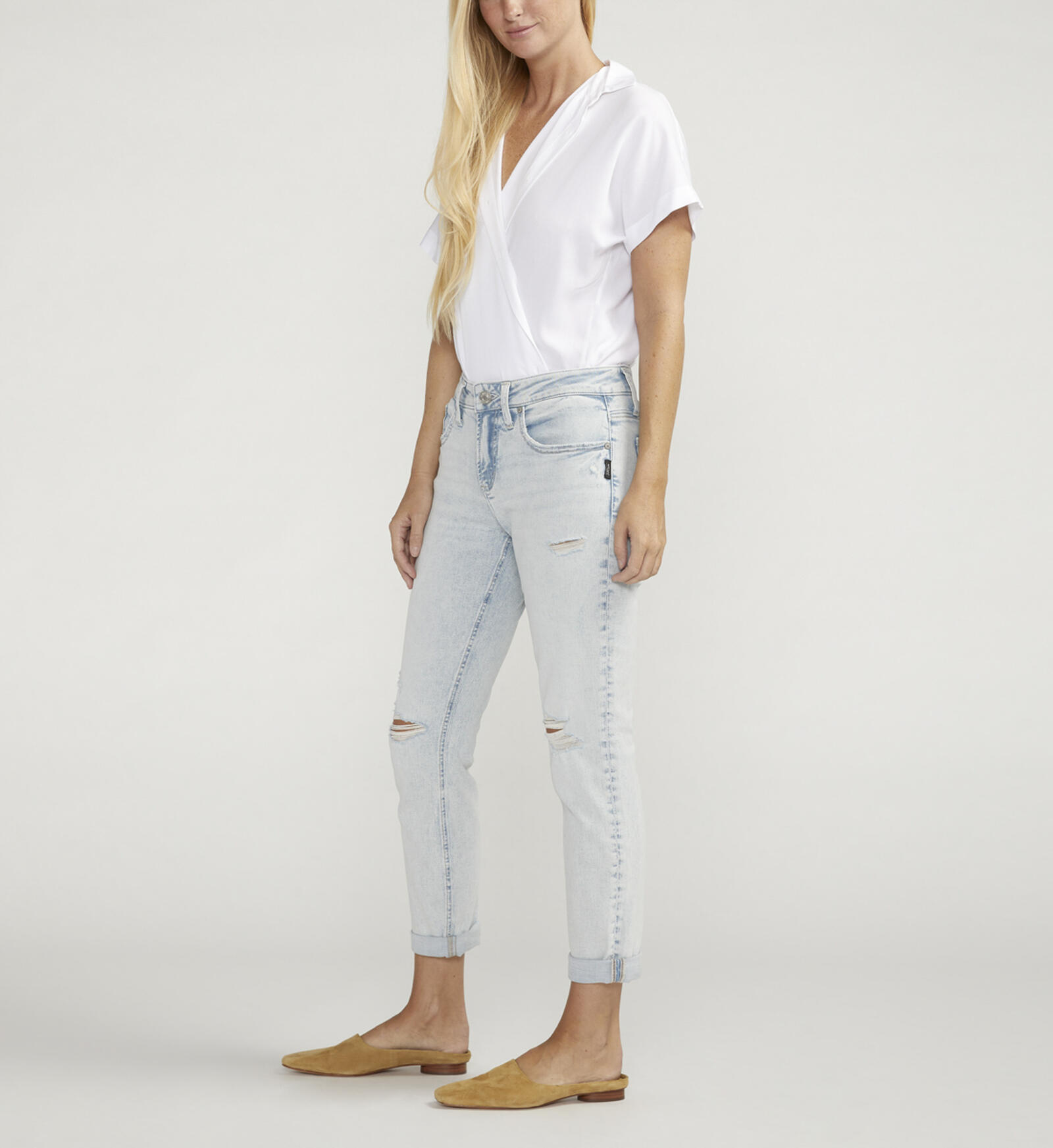 Buy Boyfriend Mid Rise Slim Leg Jeans for USD 47.00 | Silver Jeans US New