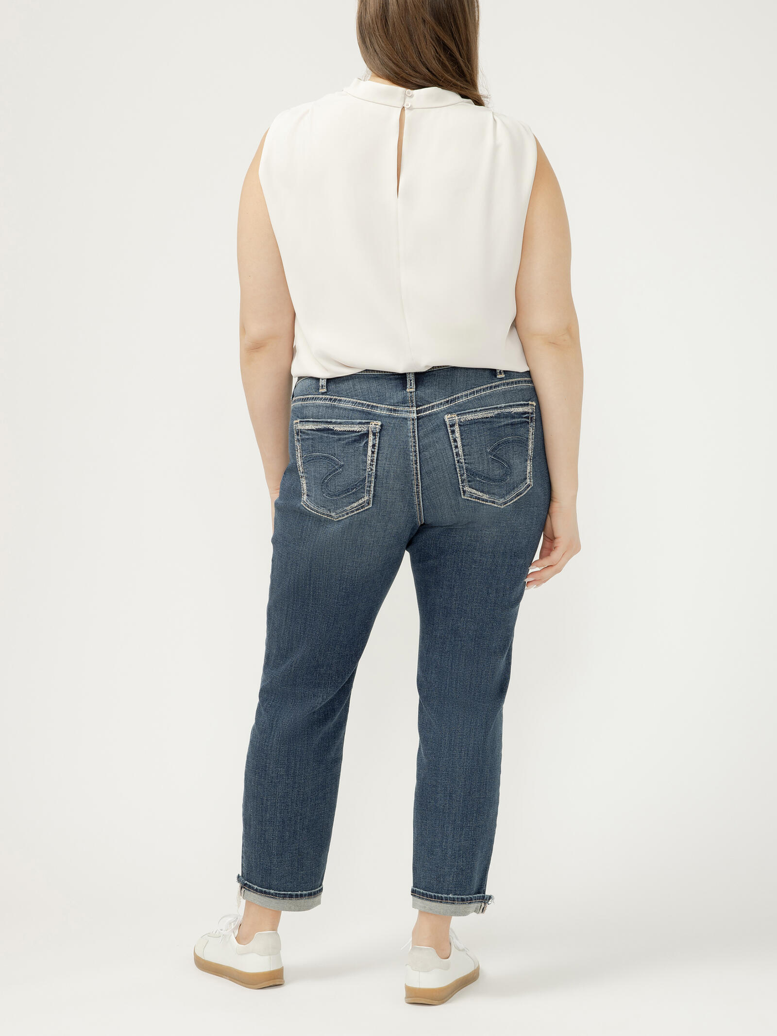 Buy Boyfriend Mid Rise Slim Leg Jeans Plus Size for USD 44.00 | Silver ...