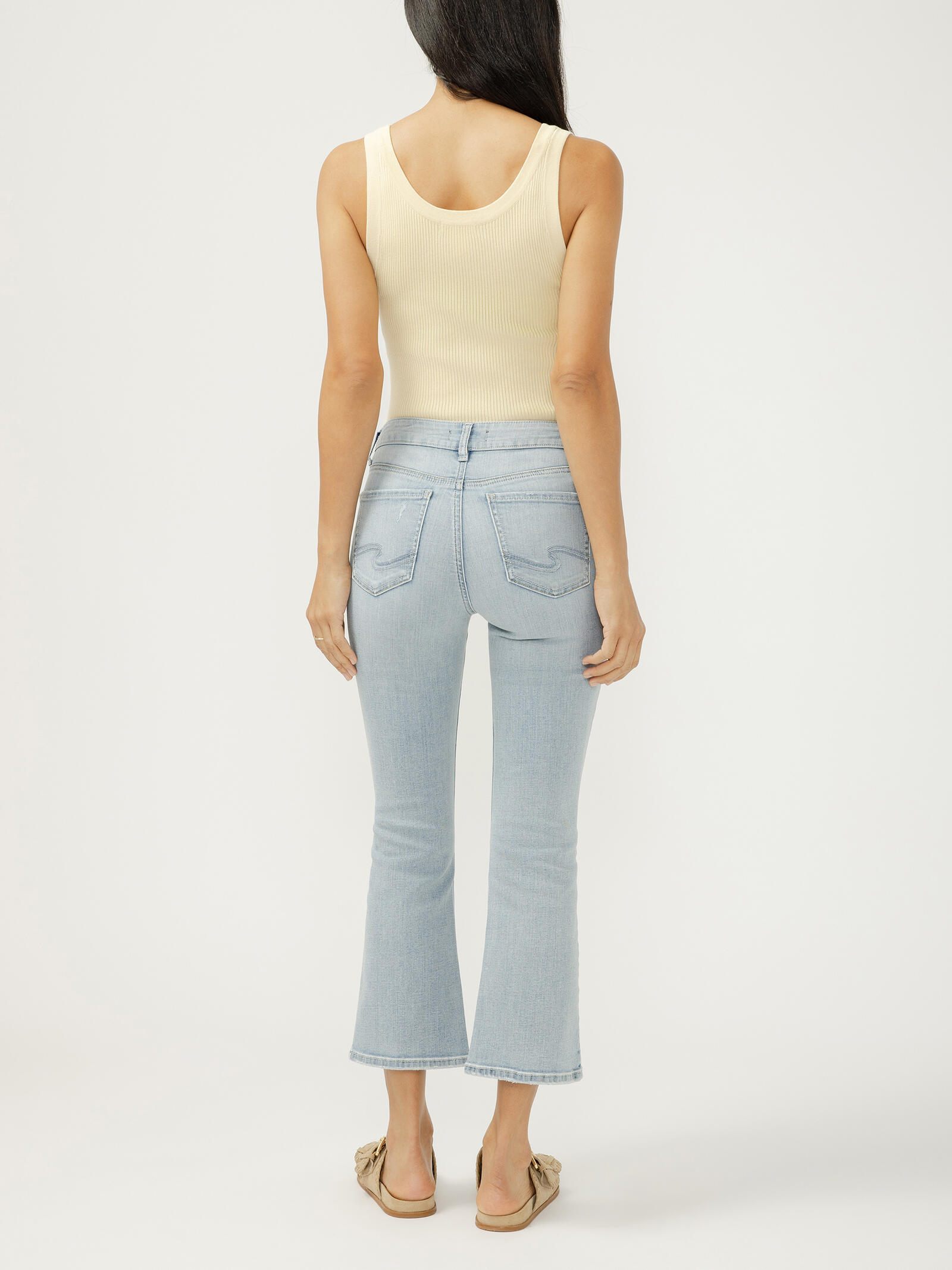 Buy Suki Mid Rise Kick Flare Luxe Stretch Jeans for USD 88.00 | Silver ...