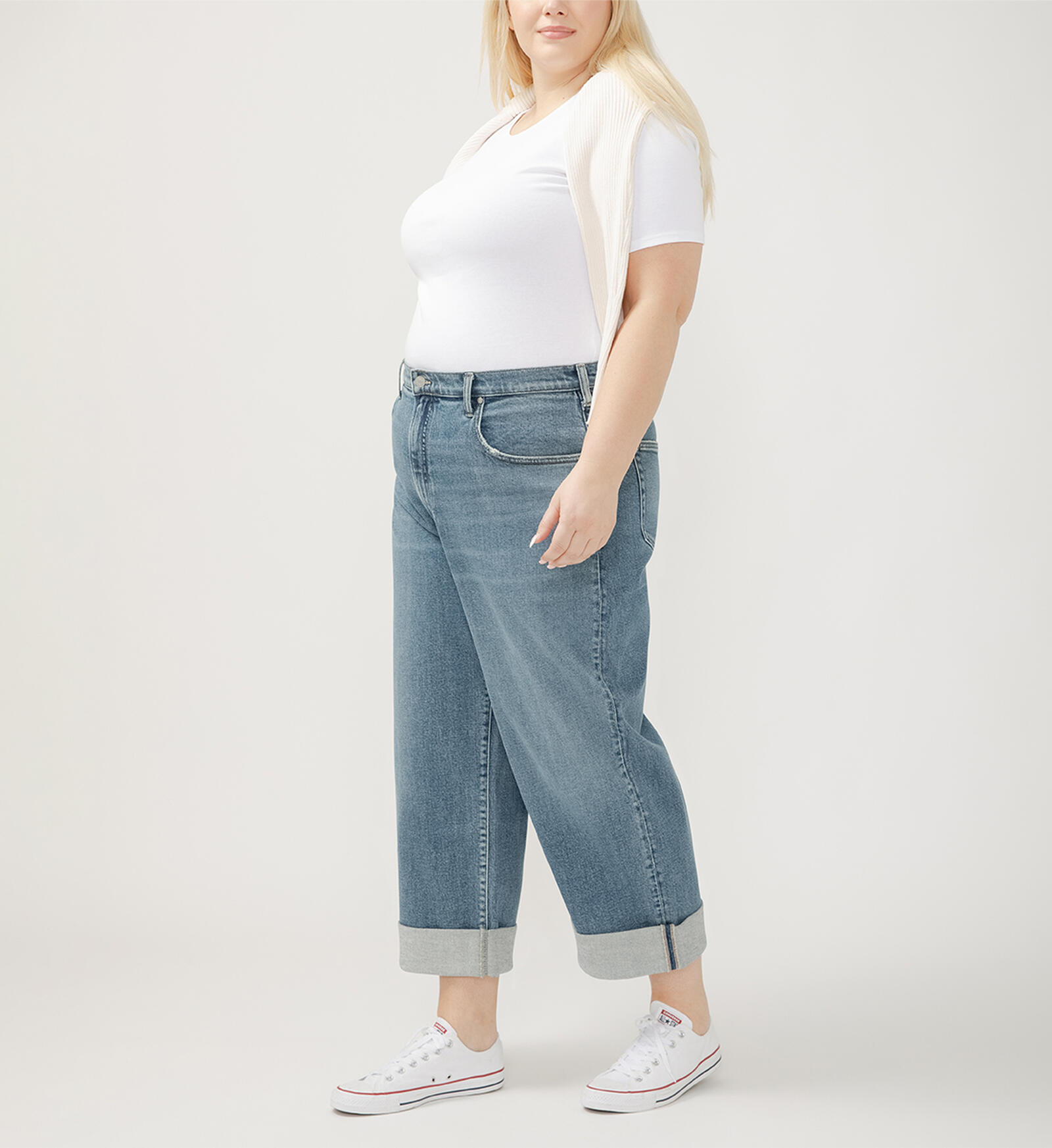 Buy Be Easy High Rise Wide Leg Jeans Plus Size for USD 88.00 | Silver ...