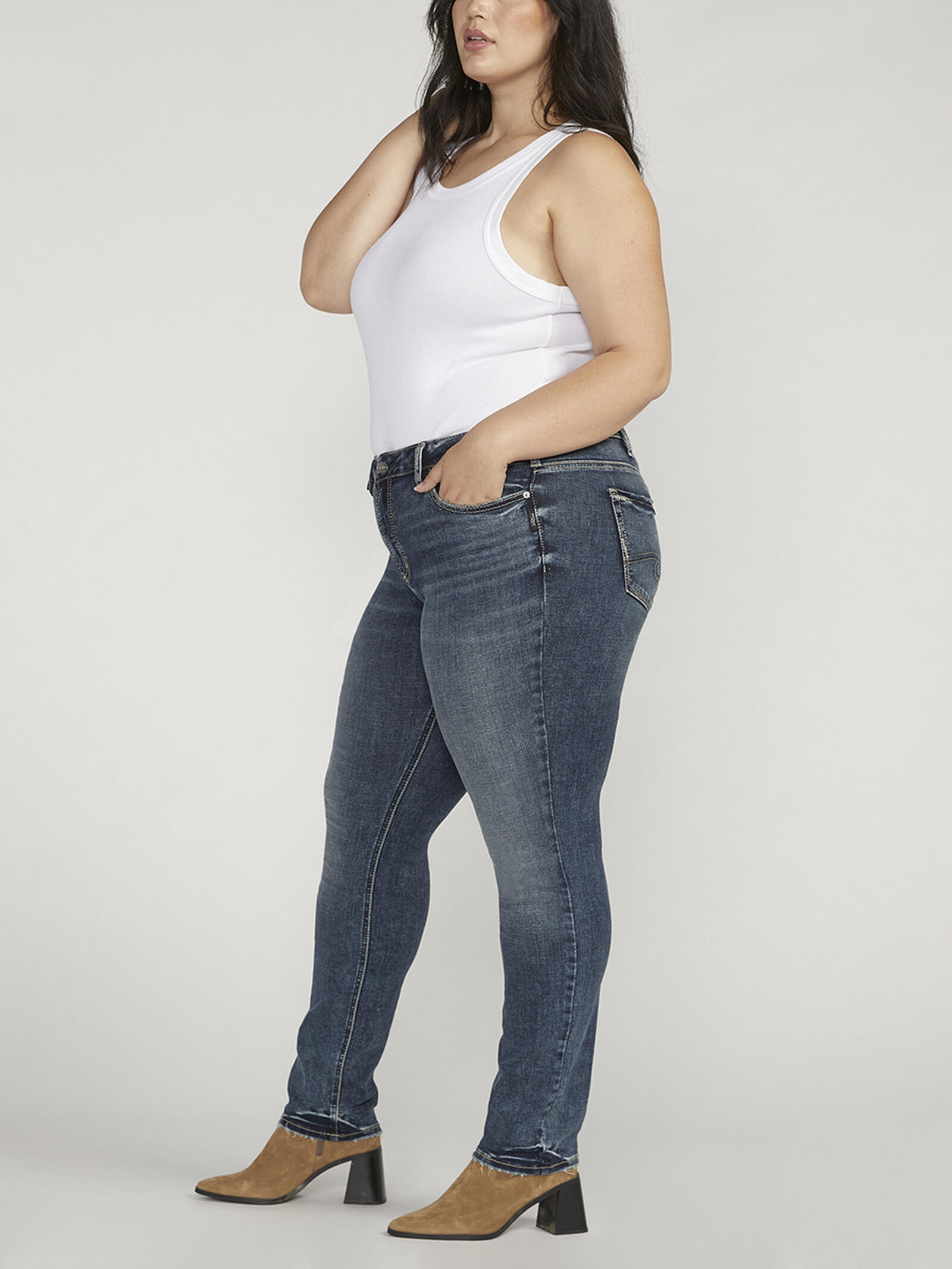 Buy Suki Mid Rise Straight Leg Jeans Plus Size for USD 88.00 | Silver ...