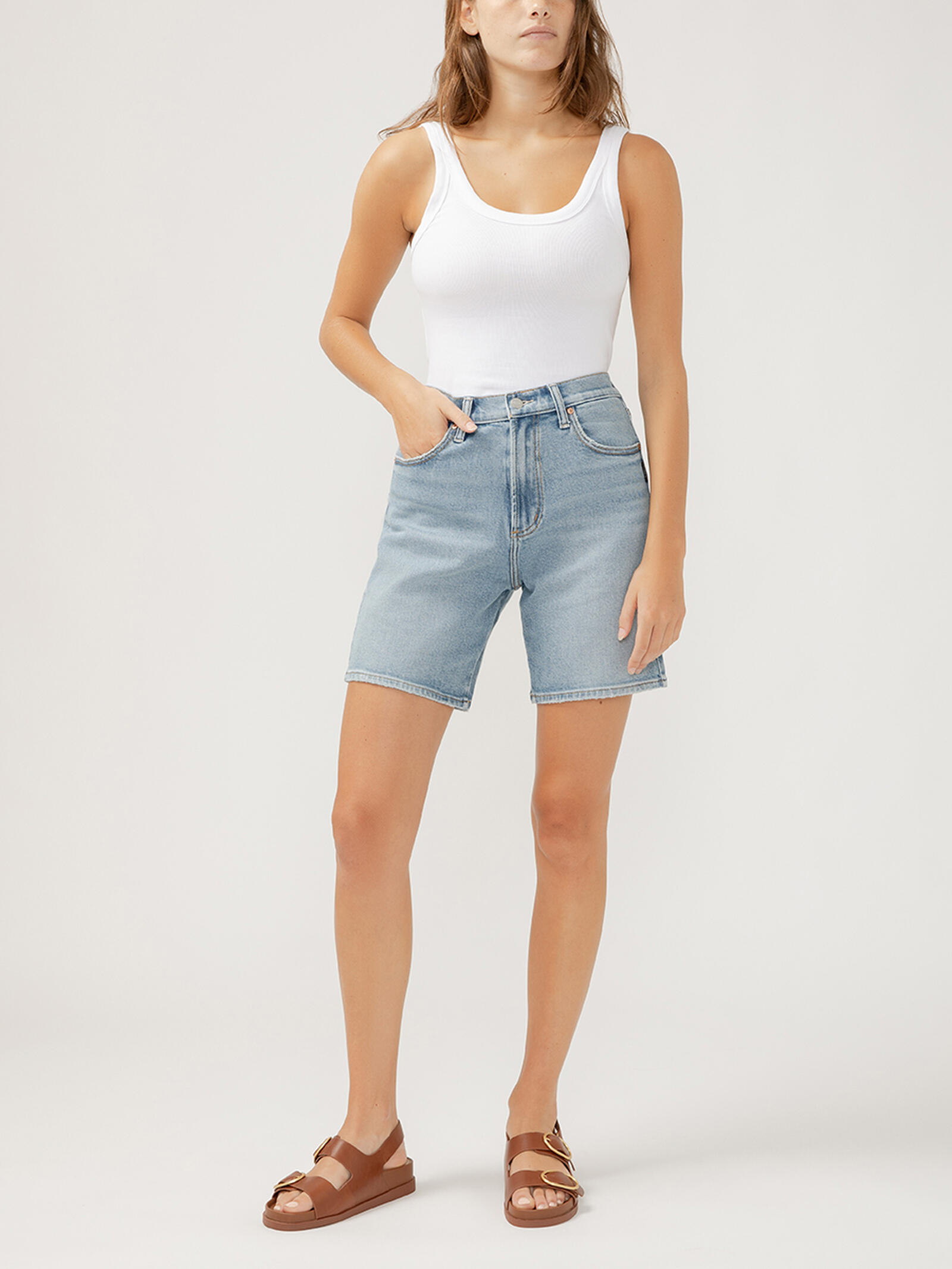 Buy High Rise Long Shorts for USD 37.00 | Silver Jeans