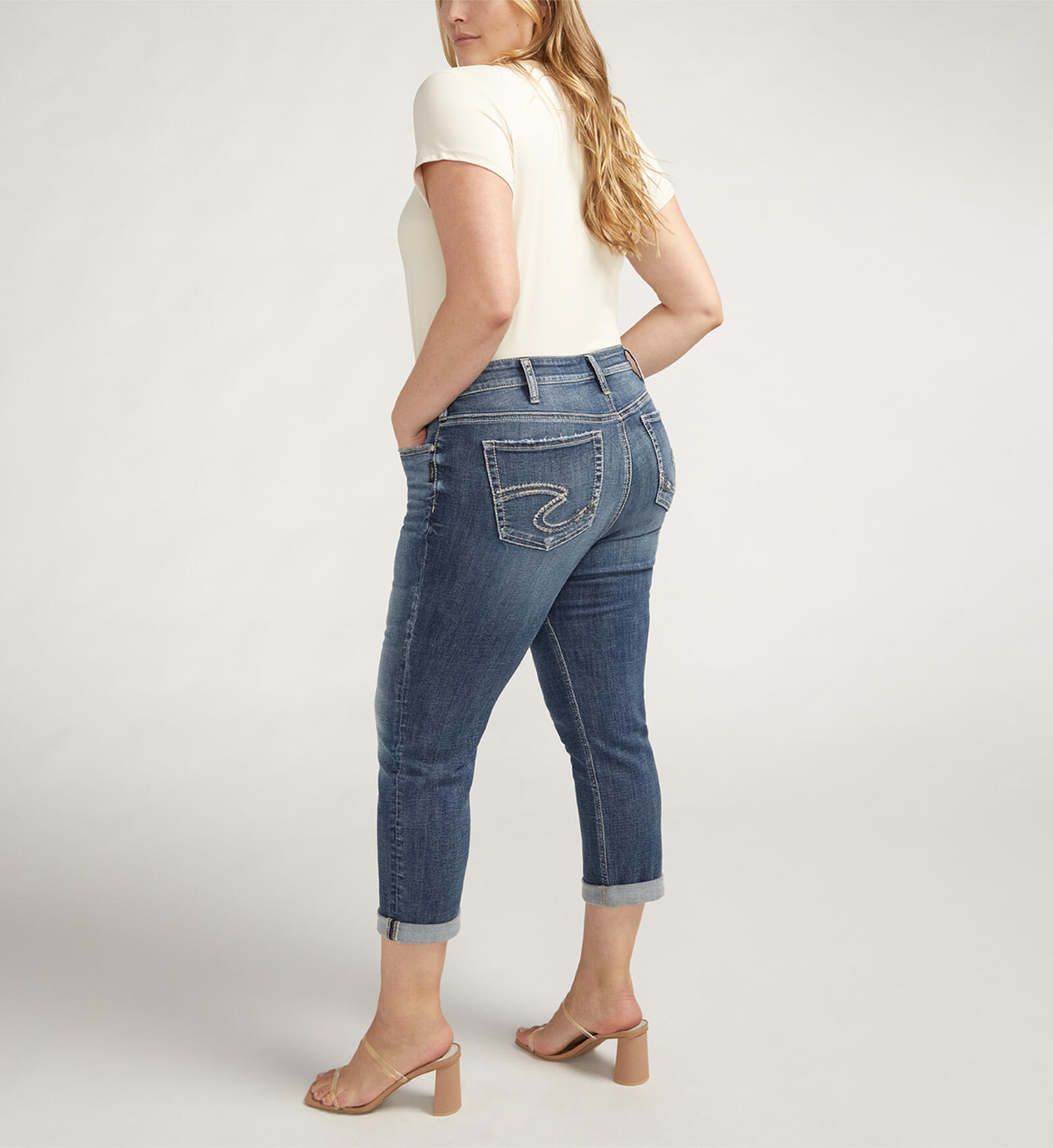 Buy Elyse Mid Rise Luxe Stretch Capri Plus Size for USD 37.00 | Silver ...