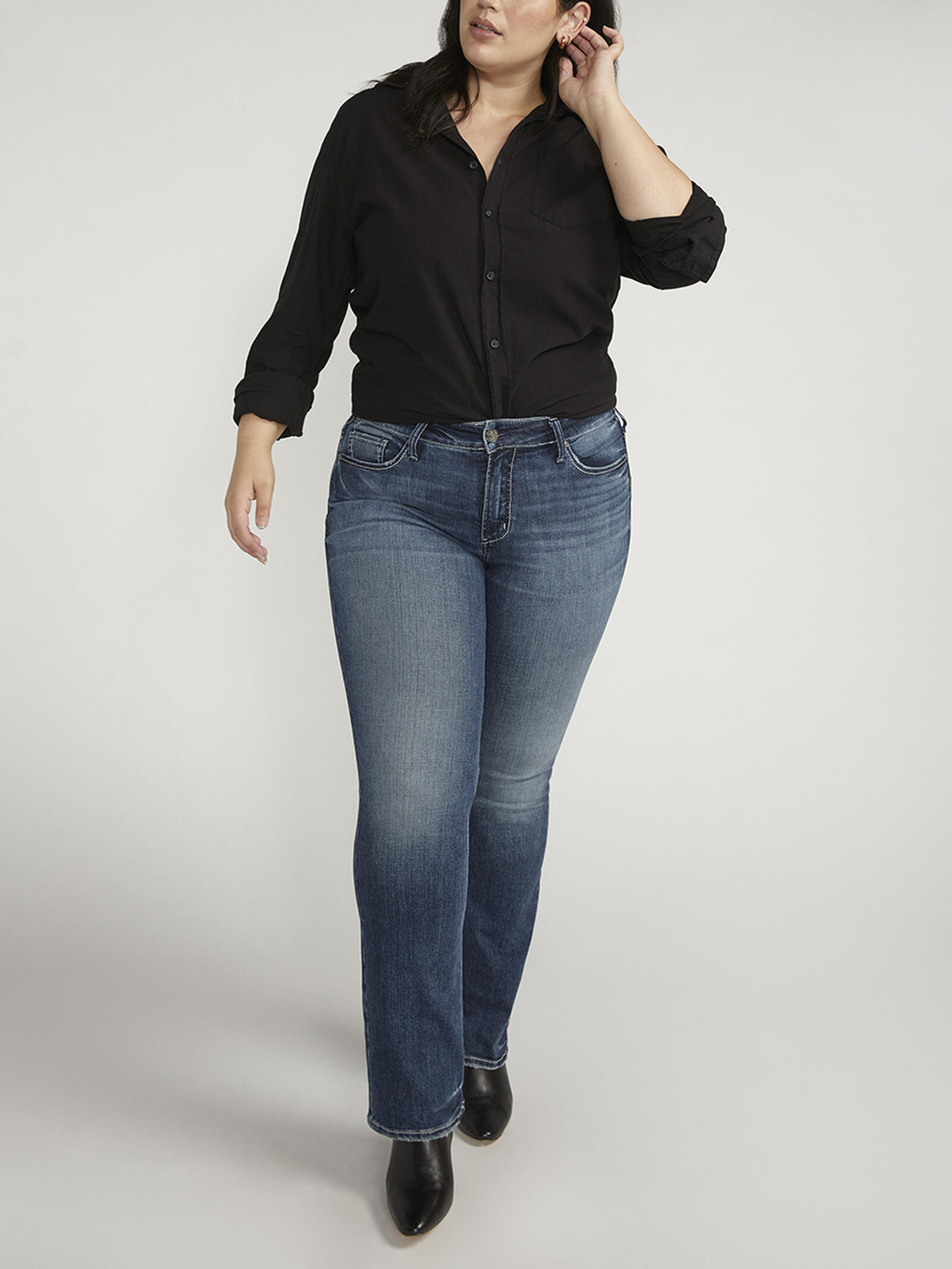 Buy Suki Mid Rise Slim Bootcut Jeans Plus Size for USD 84.00 | Silver ...