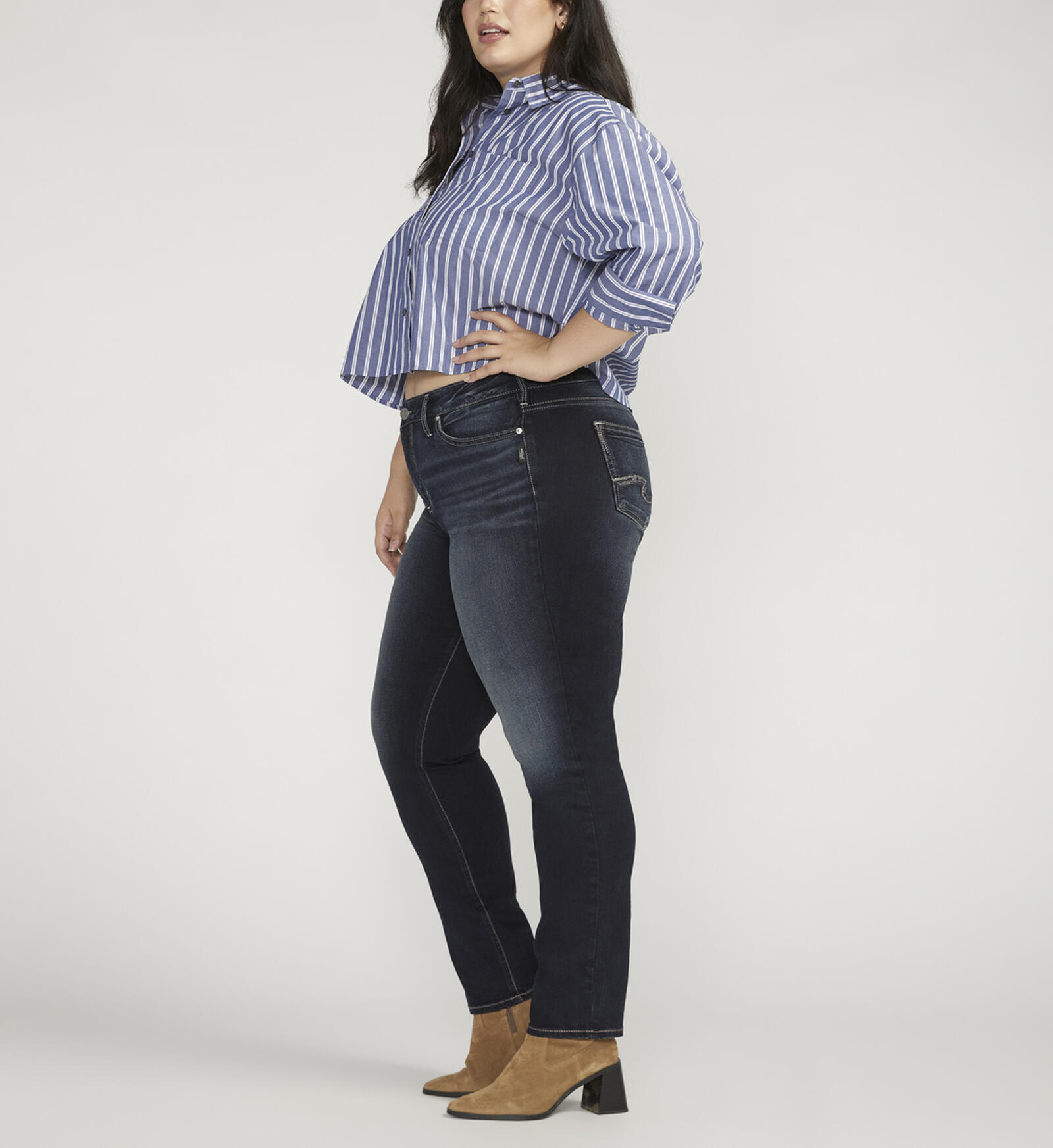 Buy Suki Mid Rise Straight Leg Jeans Plus Size for USD 84.00 | Silver ...